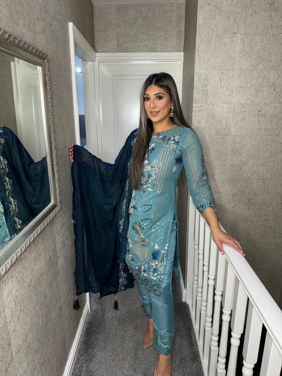 Shalwar Kameez fully stitched 3 piece suit with Net Dupatta F-5234B ...